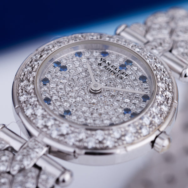 Unworn Van Cleef & Aprels Round Ladies Watch | 18k White Gold | Pave D ...