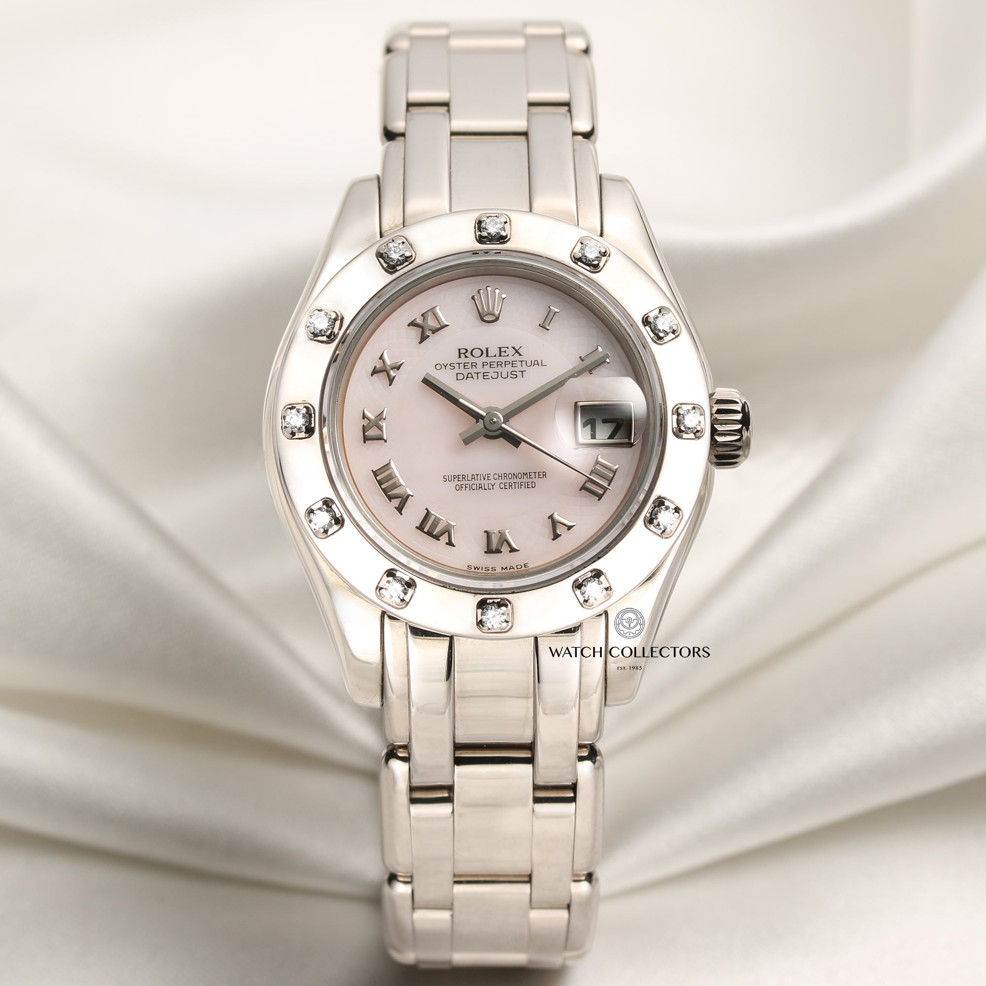 Rolex PearlMaster 80319 18k White Gold 12-Point Diamond Bezel & MOP di