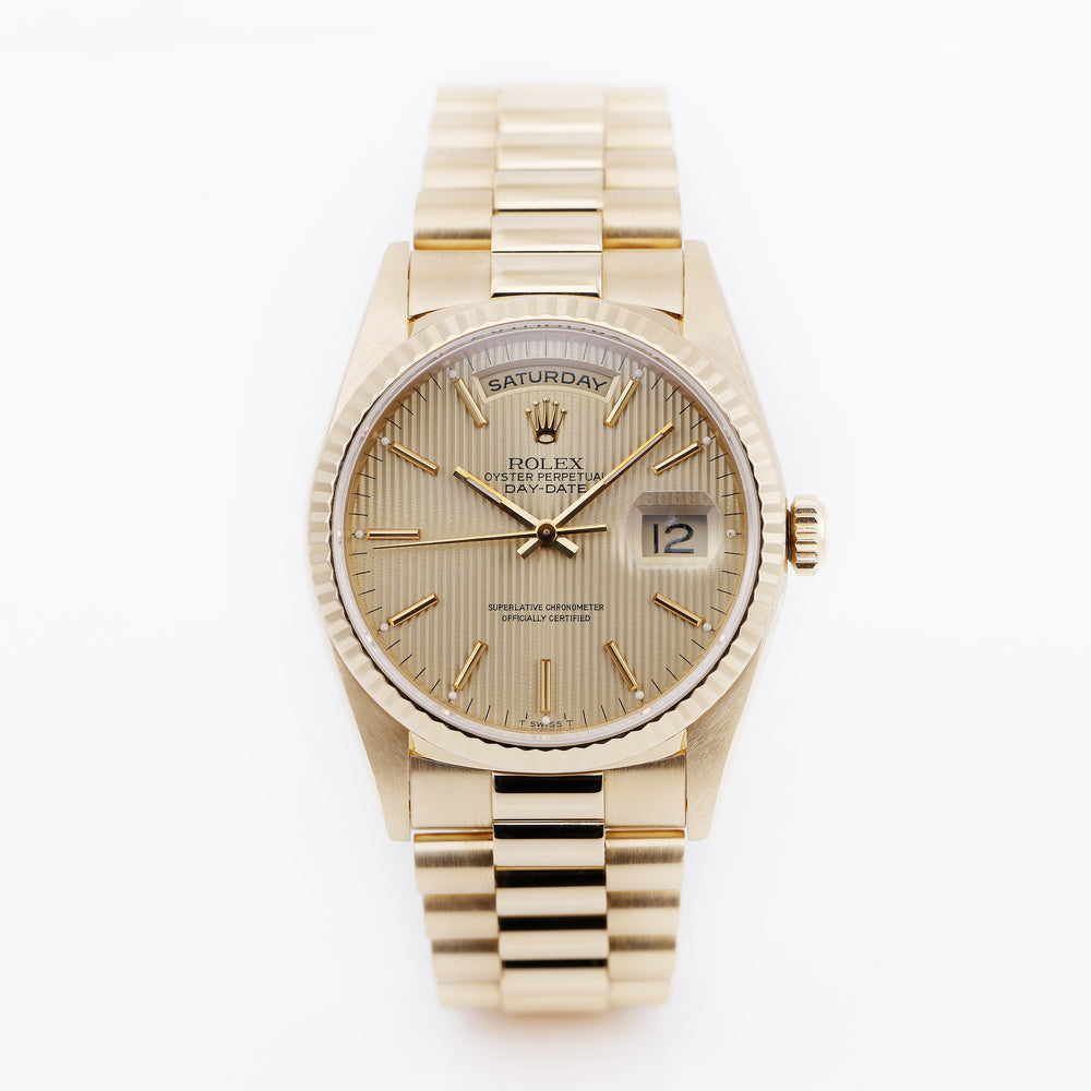 Rolex Day-Date | REF. 18238 | Gold Tapestry Dial | Box & Service Paper