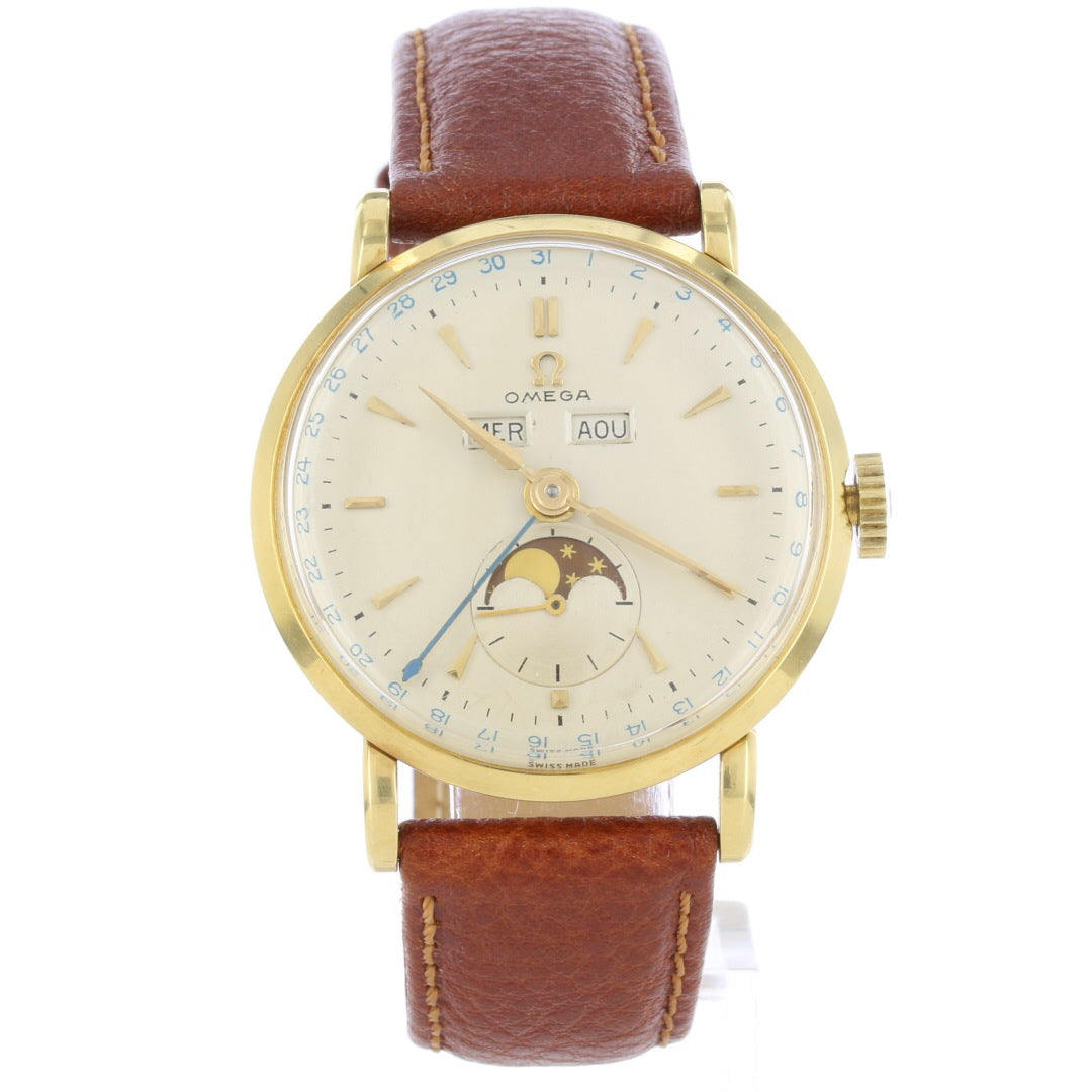 Omega Triple Calendar Moon Phase 18K Yellow Gold